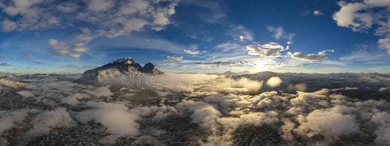 Dramatic Aerial Panorama of Clouds and Mountain Landscape. Nature ...