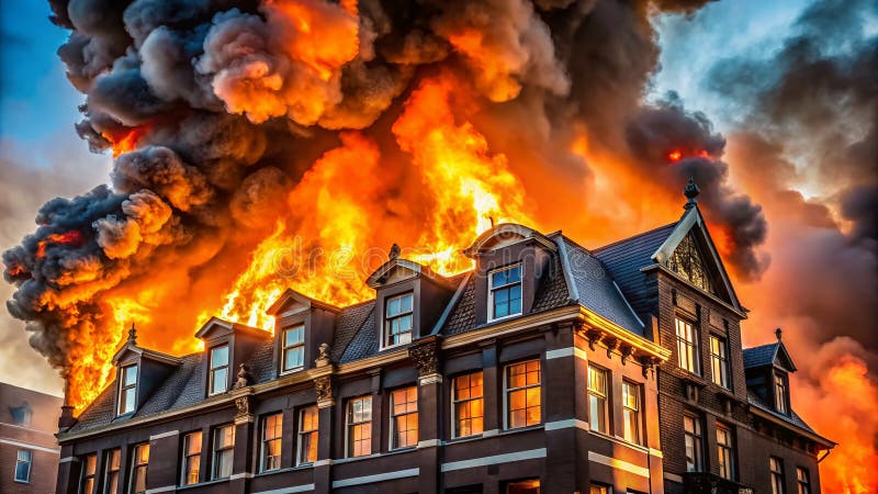 Dramatic Aerial View of a Burning Building a Fiery Disaster Scene ...