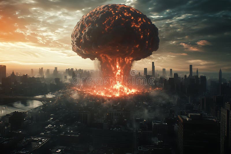 Apocalyptic Cityscape Nuclear Explosion Devastation at Sunset Stock Illustration - Illustration ...
