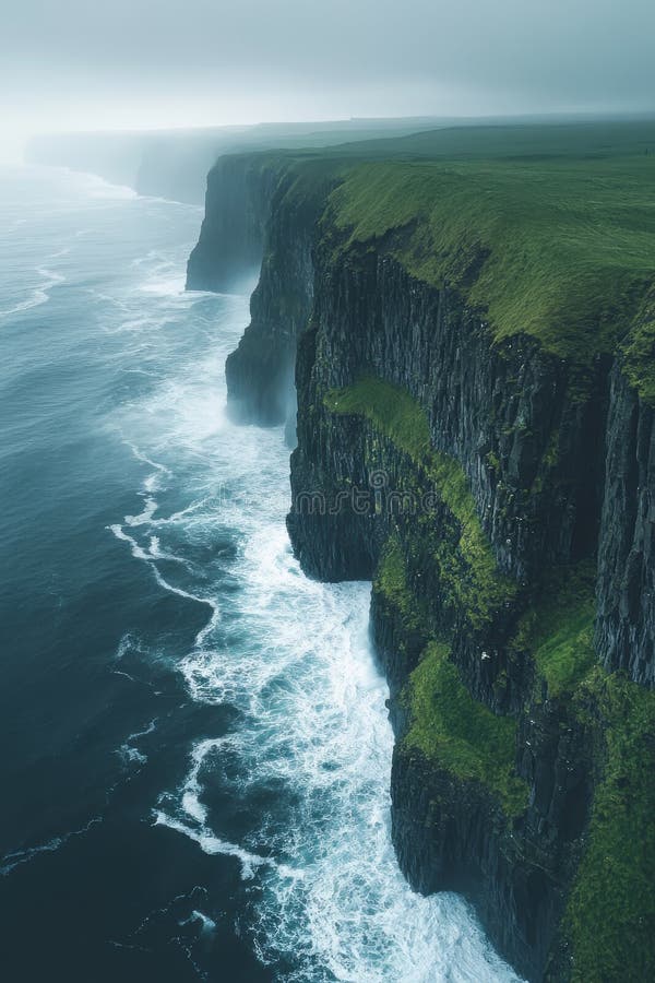 Dramatic Aerial View of Coastal Cliffs and Powerful Waves Stock ...