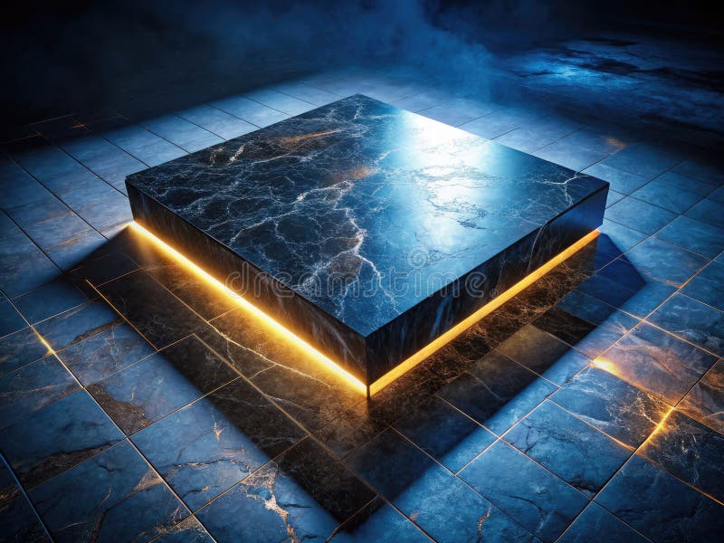 Dramatic Aerial View of an Elevated Black Marble Platform Illuminated ...