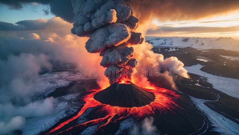 Dramatic Aerial View of a Massive Volcano Eruption Stock Illustration ...