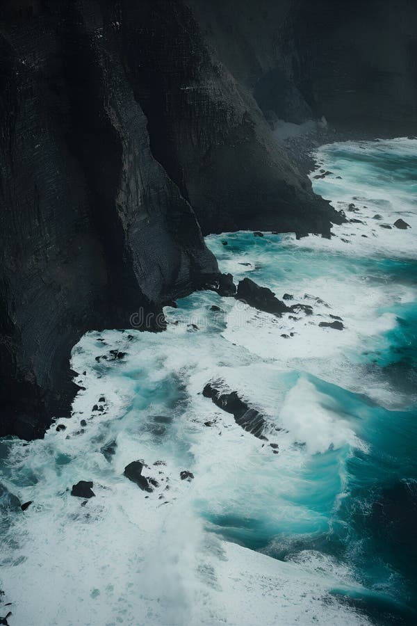 Dramatic Aerial View of Steep Cliffs and Crashing Waves Stock ...