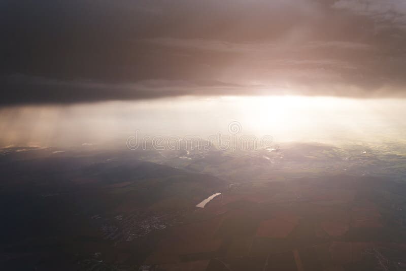 Aerial View of Storm Clouds with Light Ray and Sun Beam Stock Image ...