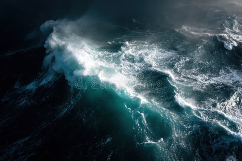 Dramatic Aerial View of Stormy Ocean Waves with Turbulent Weather ...