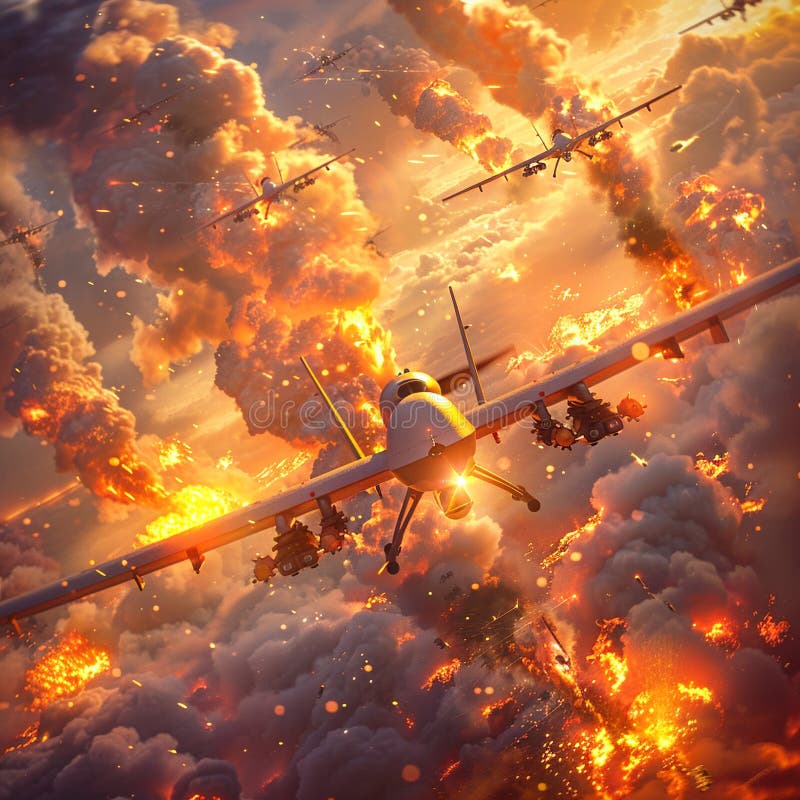 Dramatic Air Assault with Explosive Fireball Clouds Over Warzone during ...