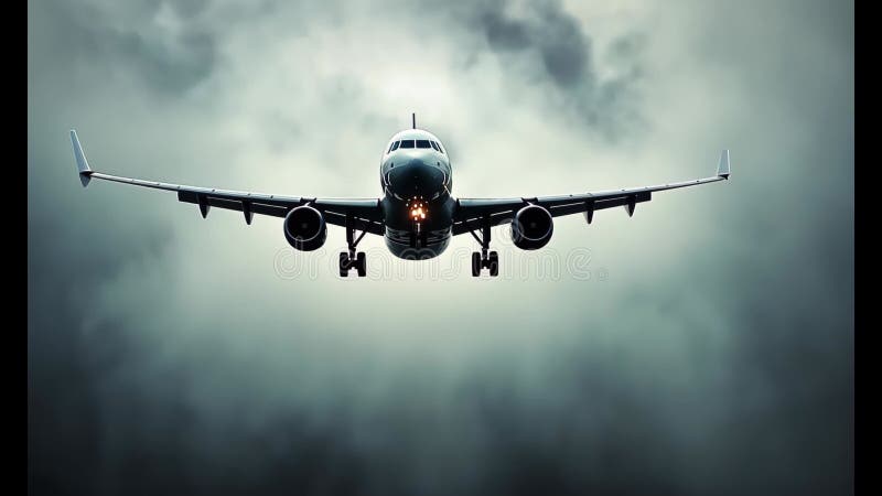 Dramatic Airplane Approaching through Dark Stormy Clouds Stock Footage ...