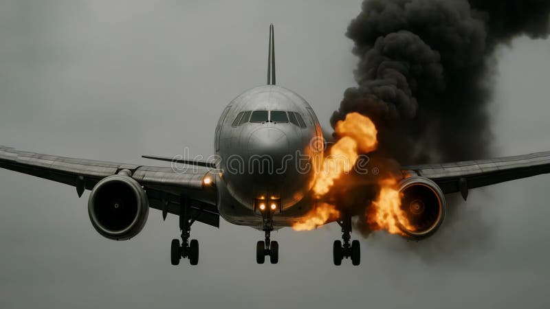 Dramatic Airplane Engine Fire with Intense Smoke during Flight ...