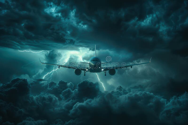 Airplane Flying Dramatic Thunderstorm Air Travel Severe Weather Stock ...