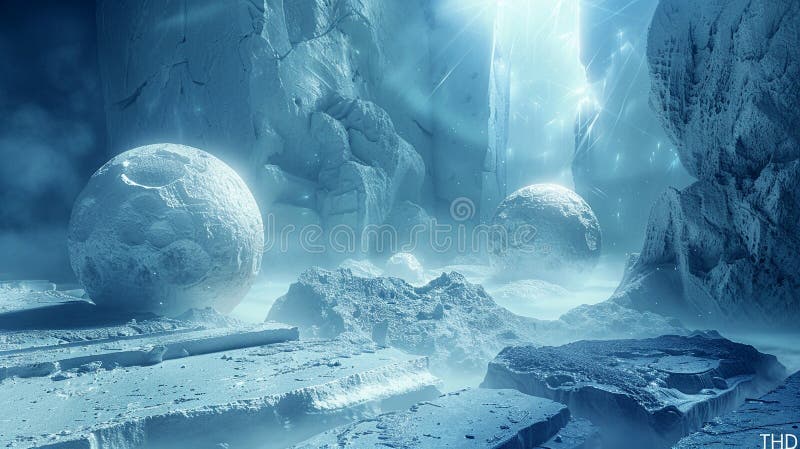 Mysterious Alien Landscape with Glowing Spheres and Rocky Terrain Under ...