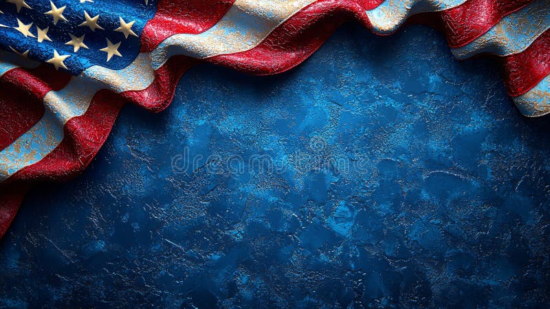 Dramatic American Flag Draped on Deep Blue Textured Background ...