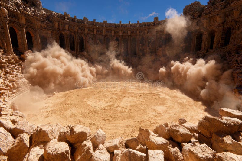 Dramatic Ancient Ruins with Dust Cloud Stock Illustration ...
