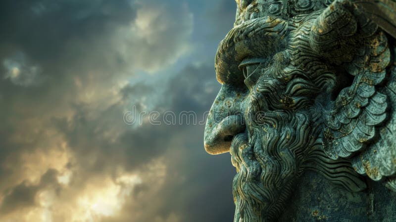 Dramatic Ancient Stone Sculpture Against Stormy Sky Stock Illustration ...