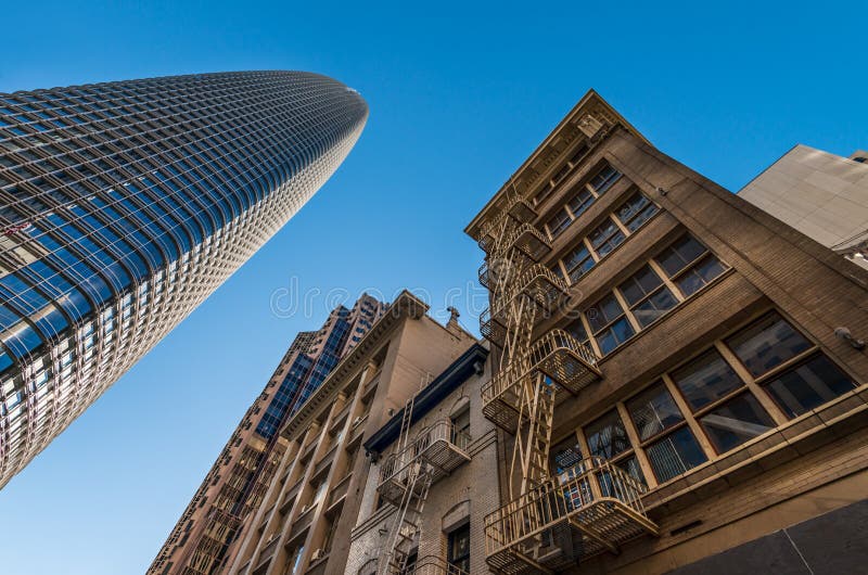 Dramatic Angle Of Modern And Old Buildings In San Francisco Stock Photo ...