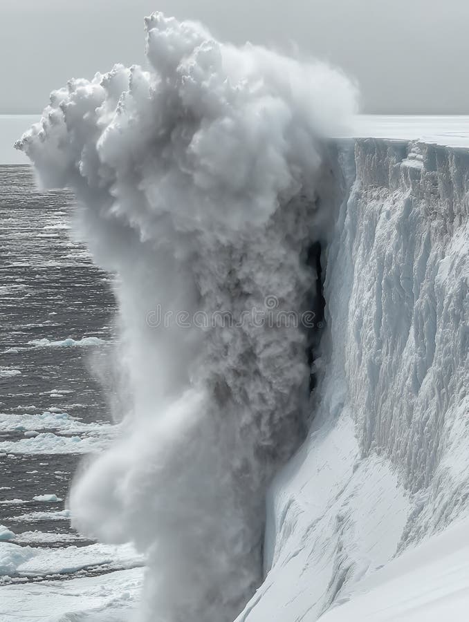 Dramatic Antarctic Ice Cliff Calving Powerful Spray Ocean Cold Blue ...