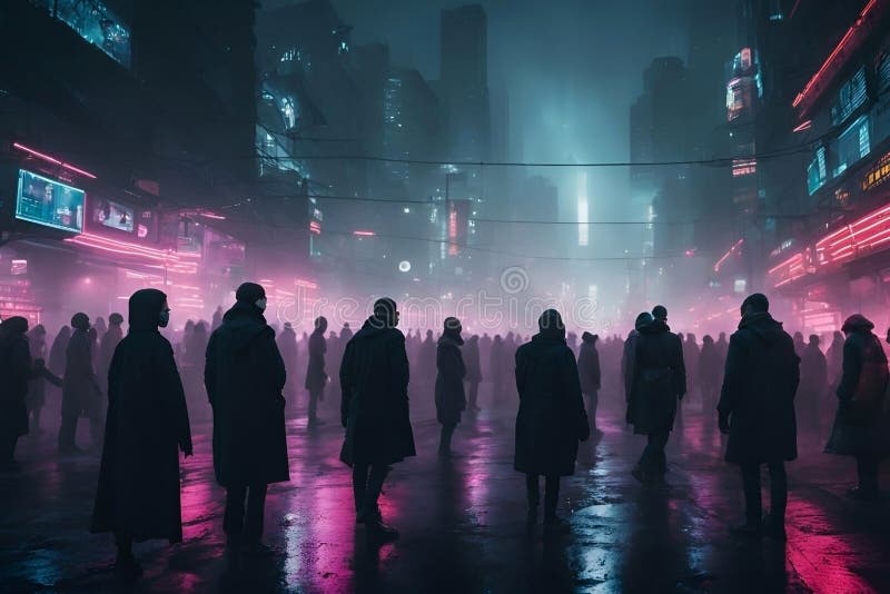 A Crowd of People in Apocalyptic City. Stock Illustration ...