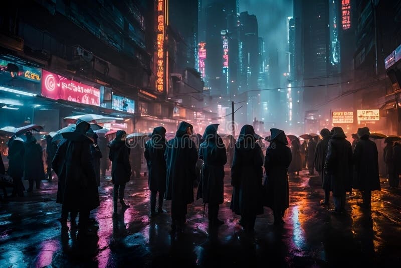 A Crowd of People in Apocalyptic City. Stock Illustration ...