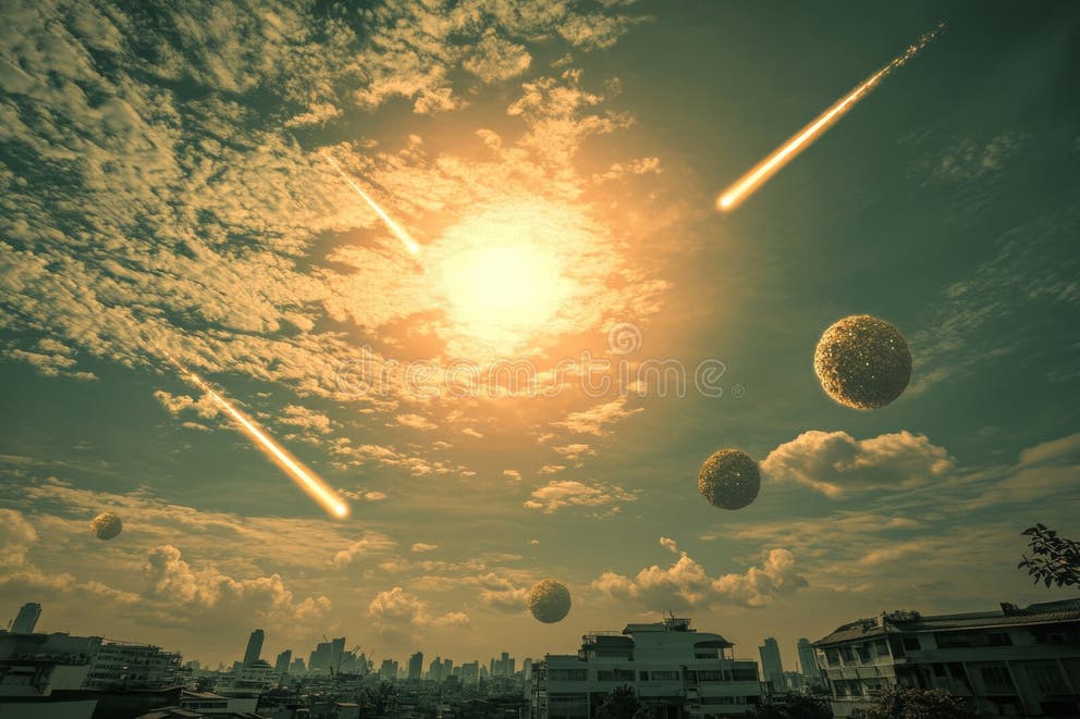 A Dramatic Apocalyptic Setting is Formed As Meteorites Fall on the ...