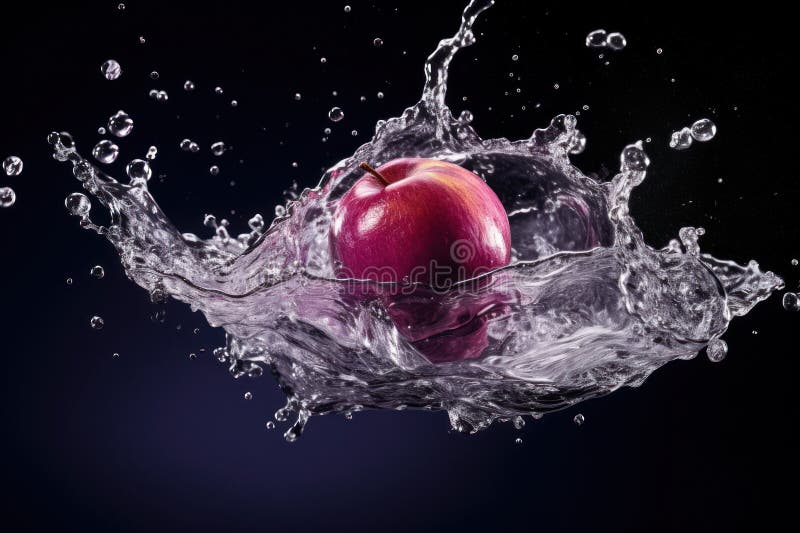 Dramatic Apple Splash: Apple on a Dark Background with Water Splash ...