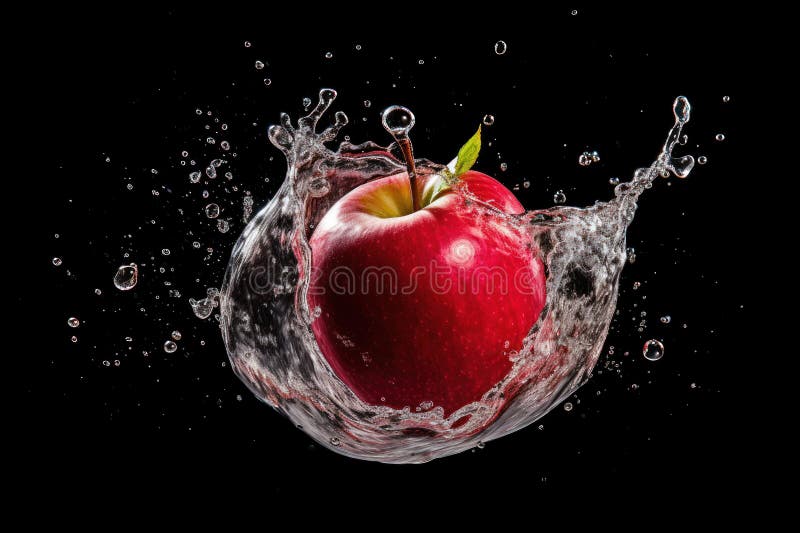 Dramatic Apple Splash: Apple on a Dark Background with Water Splash ...