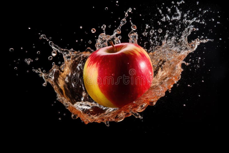 Dramatic Apple Splash: Apple on a Dark Background with Water Splash ...