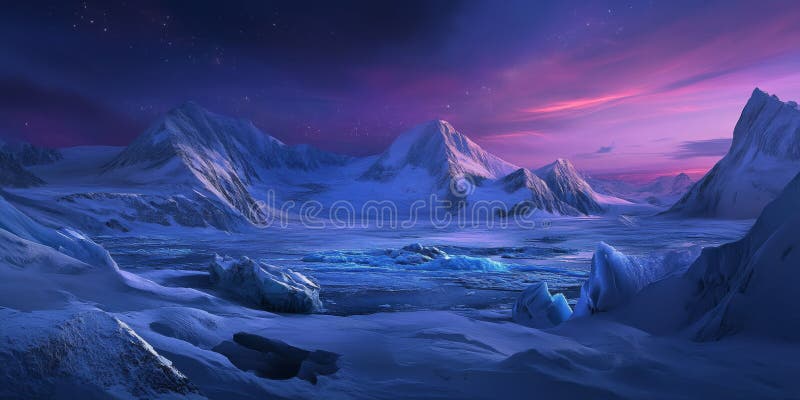 A Dramatic Arctic Tundra with Rugged Ice Formations, Distant Snow ...