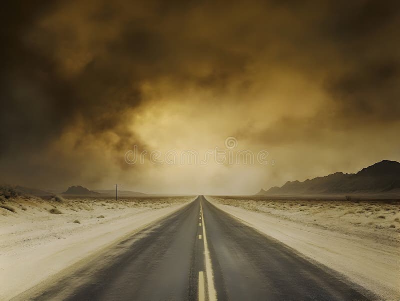 Dramatic Arid Desert Highway Cutting through Vast Lonely Landscape ...