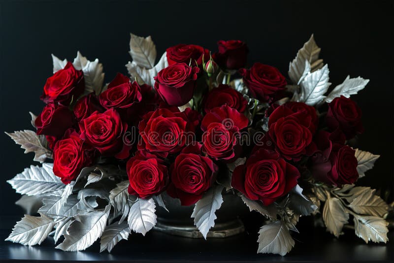 Romantic Roses Stunning Bouquet Dramatic Dark Background Stock Photos ...
