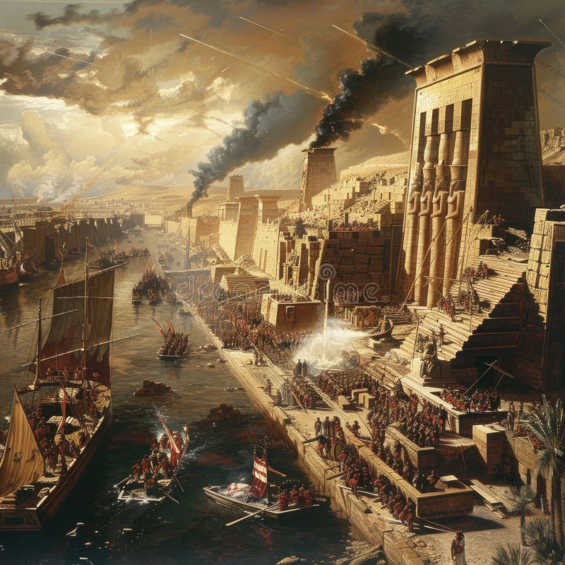 Epic Historical Artwork of an Ancient Egyptian River Battle Stock ...