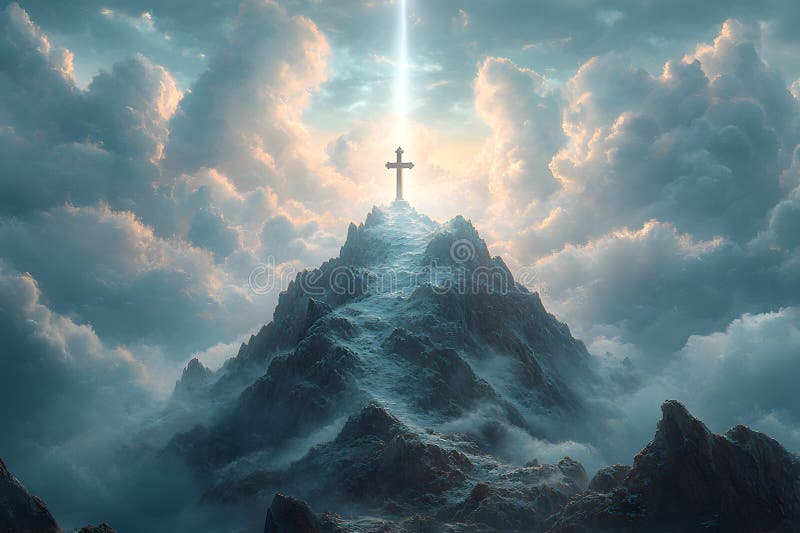 A Dramatic Digital Artwork of the Holy Bible on a Mountain Peak Stock ...