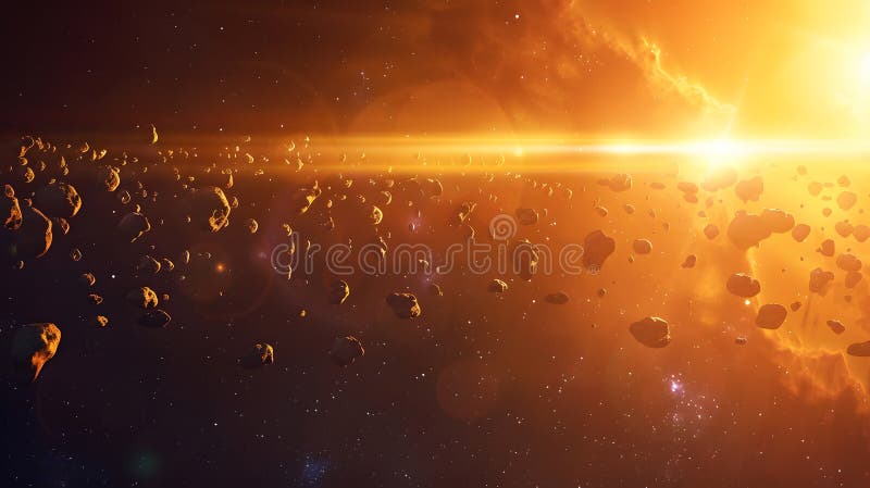 Dramatic Asteroid Belt with Floating Rocks in Space Stock Illustration ...