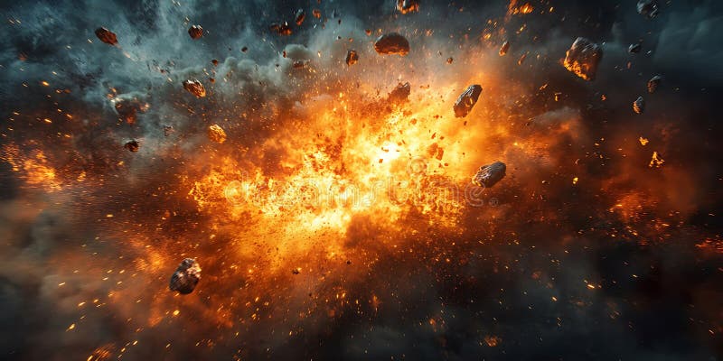 Dramatic Asteroid Explosion with Fiery Debris and Billowing Smoke ...