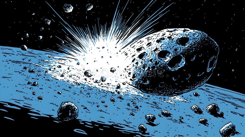 Dramatic Asteroid Impact on Planet Surface in Blue and White Pixel Art ...