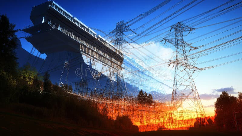 The Dramatic Atmosphere of Illuminated Power Pylons and Electrical ...