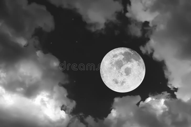 Dramatic Atmosphere Panorama View of Beautiful Full Moon and Clouds on ...