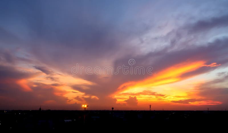 Dramatic Atmosphere Panorama View of Beautiful Sunset Sky and Cl Stock ...