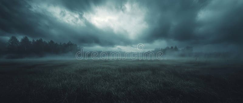 A Dramatic Backdrop is Created by a Stormy Sky Over a Meadow Stock ...