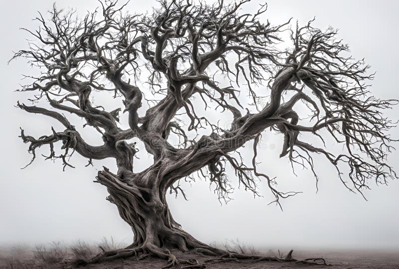 A Dramatic Bare Spooky Tree with Winding Branches on a Plain White ...