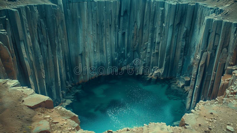 Basalt Column Cliffs Surrounding a Pristine Blue Pool Stock ...