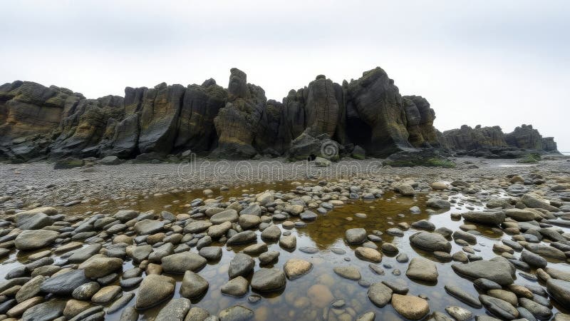 Dramatic Basalt Columns Landscape Stock Illustration - Illustration of ...