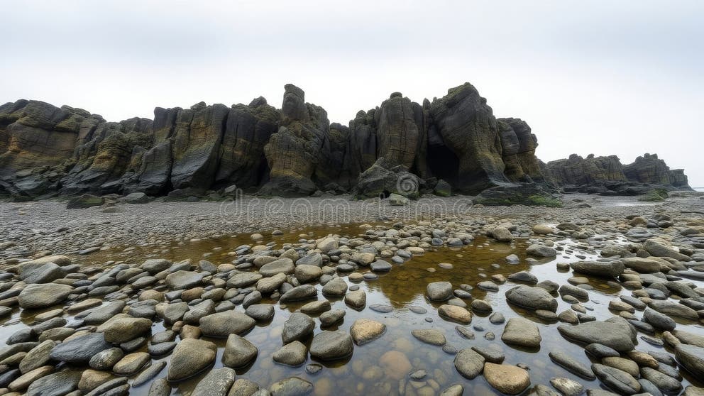 Dramatic Basalt Columns Landscape Stock Illustration - Illustration of ...