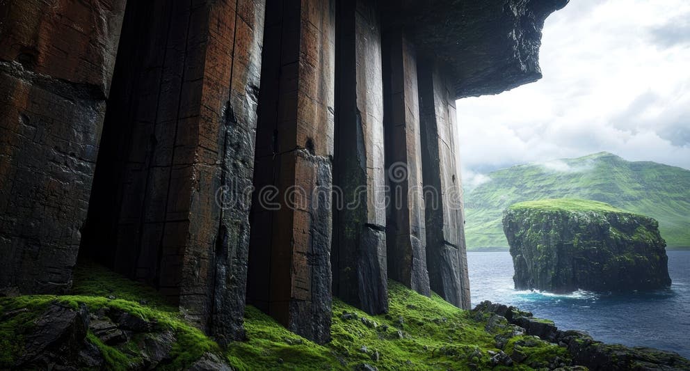Dramatic Basalt Columns on a Rugged Coastline. Stock Illustration ...