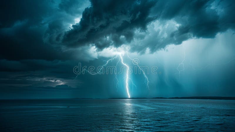 Dramatic Beauty Lightning Storm Illuminates Dark Sea Clouds, Capturing ...