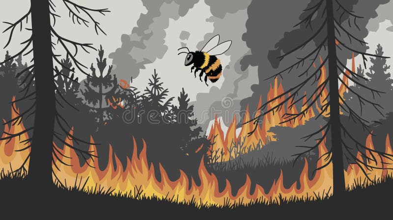 Dramatic Bee Escaping a Forest in Flames, with Its Tiny Form ...
