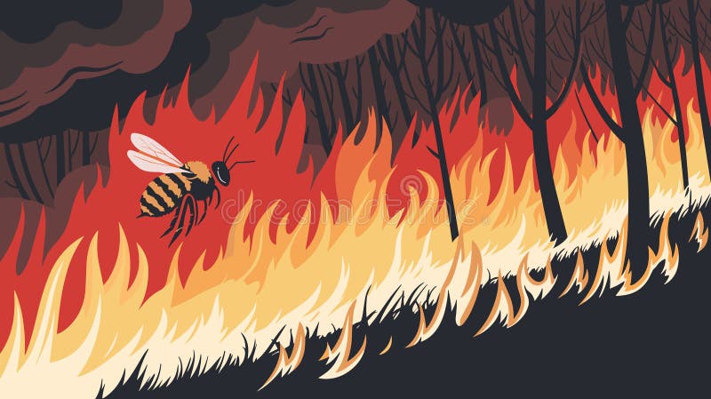 Dramatic Bee Escaping a Forest in Flames, with Its Tiny Form ...