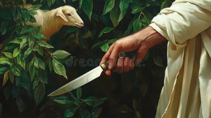 Dramatic Biblical Art with Abraham and Lamb Focused on Sacrifice ...