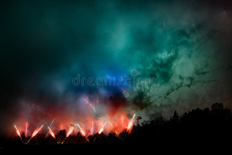 Dramatic big fireworks stock image. Image of holiday - 83448825
