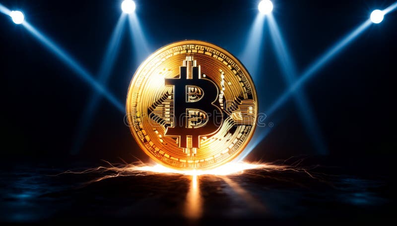 Dramatic Bitcoin with Spotlight Illumination Stock Photo - Image of ...