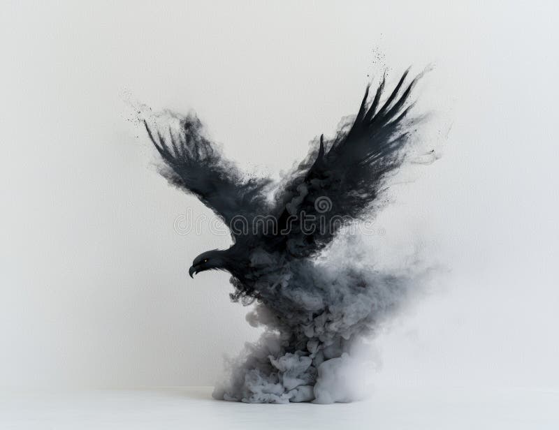 Dramatic Black Bird Emerging from Smoke Stock Illustration ...