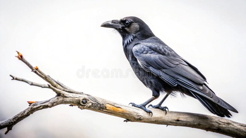 Dramatic Black Crow Silhouette on Bare Winter Branch Isolated Vector ...